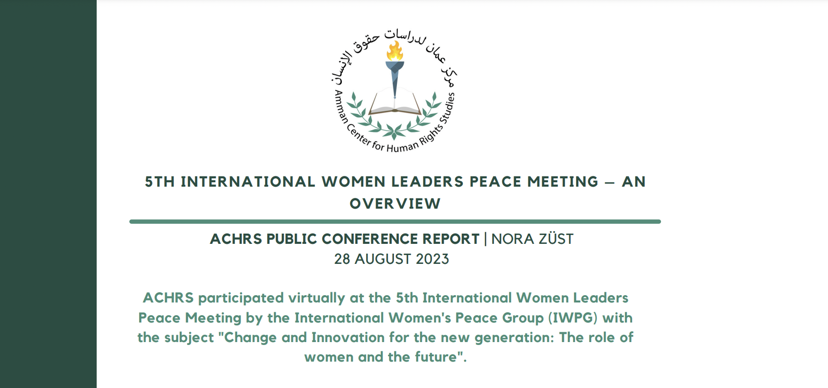 5th International Women Leaders Peace Meeting – An Overview - Amman ...